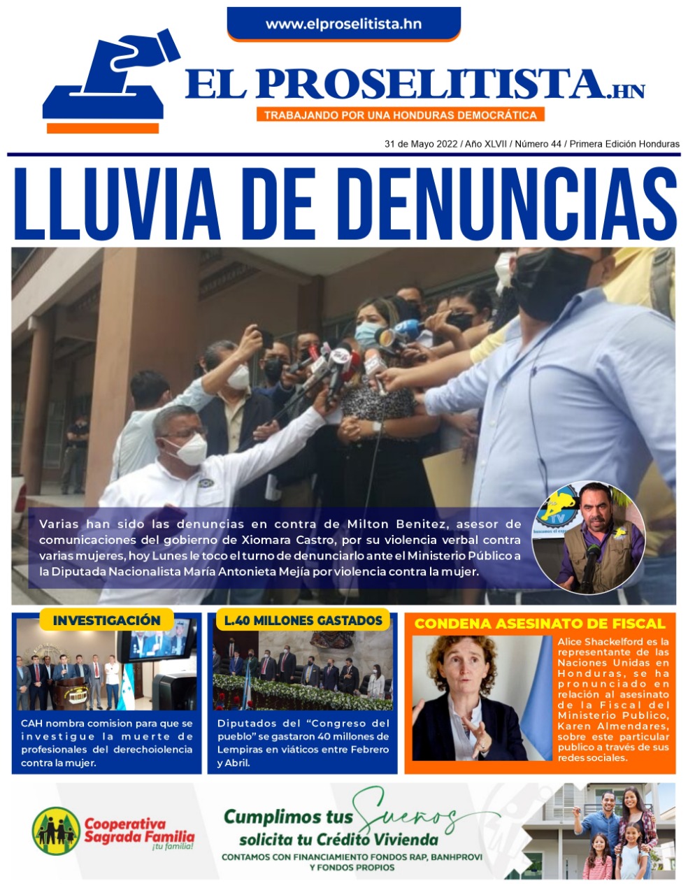 Nuestra portada de este 31 de Mayo de 2022. | El Proselitista